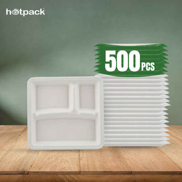 3 compartment biodegradable and disposable food square trays – Hotpack ...