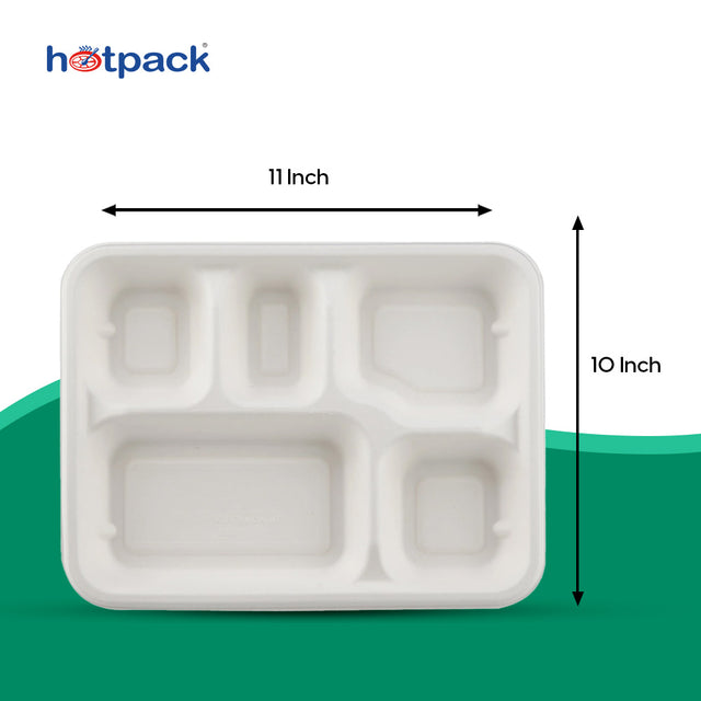 Buy 5 compartment biodegradable and disposable food trays – Hotpack India