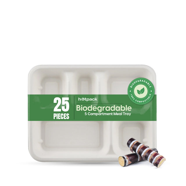 Buy 5 compartment biodegradable and disposable food trays – Hotpack India