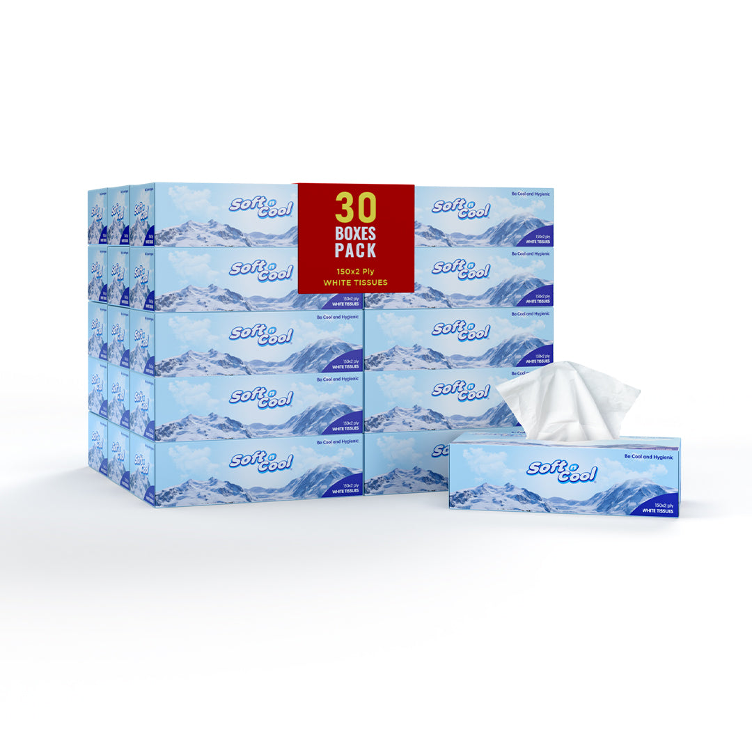 30 Boxes Soft N Cool Facial Tissue 150 Sheets x 2 Ply – Hotpack India